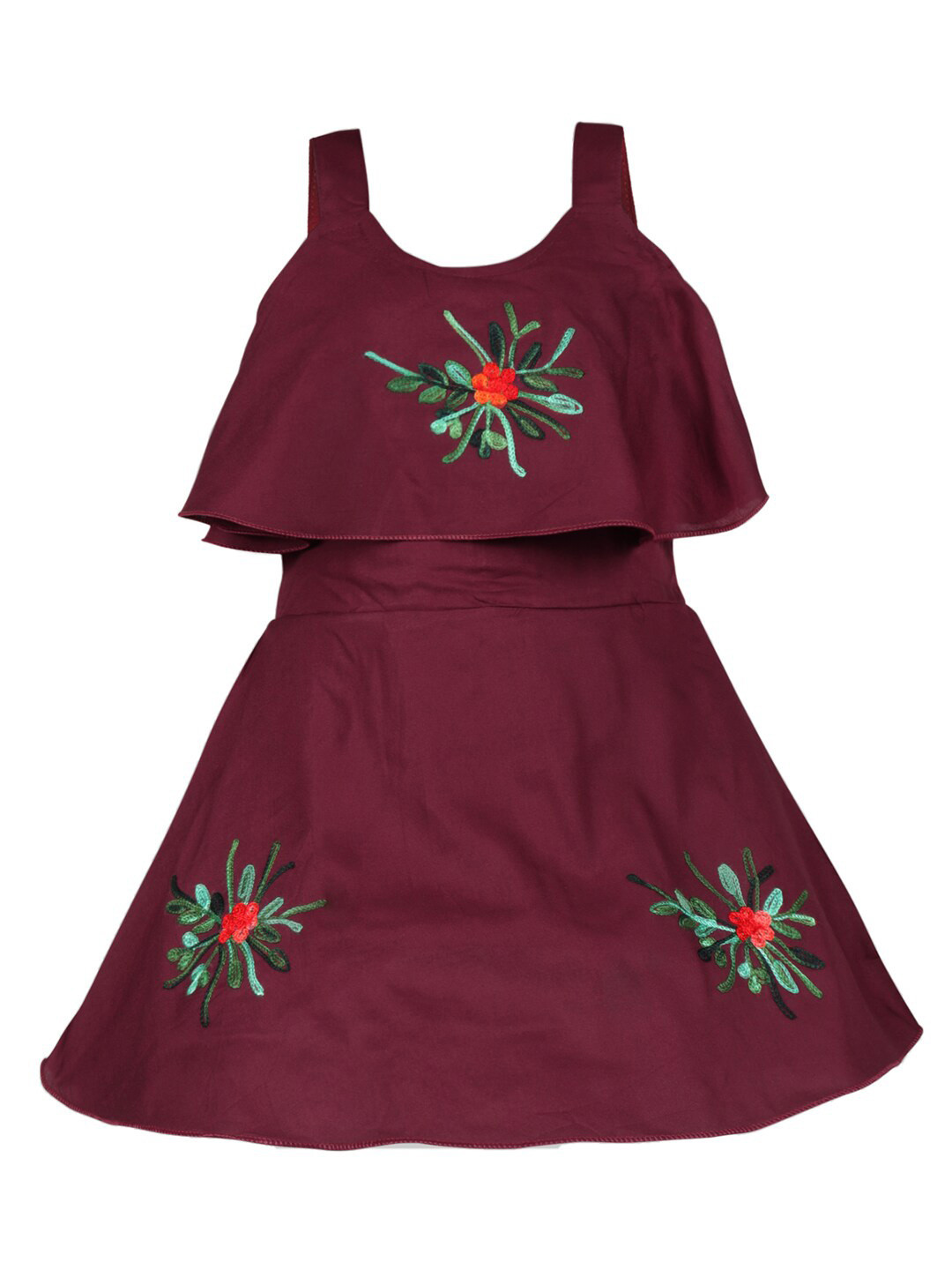 Buy Wish Karo Floral Embroidered Sleeveless Layered Detail Fit & Flare ...