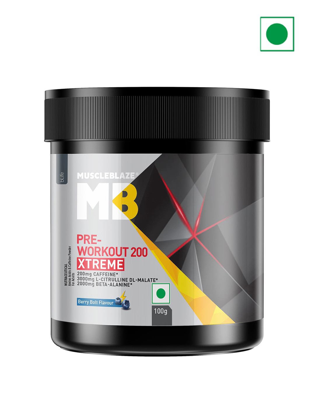 Buy MuscleBlaze Pre Workout Berry Bolt 200 Xtreme 200 Mg Caffeine & 200 ...