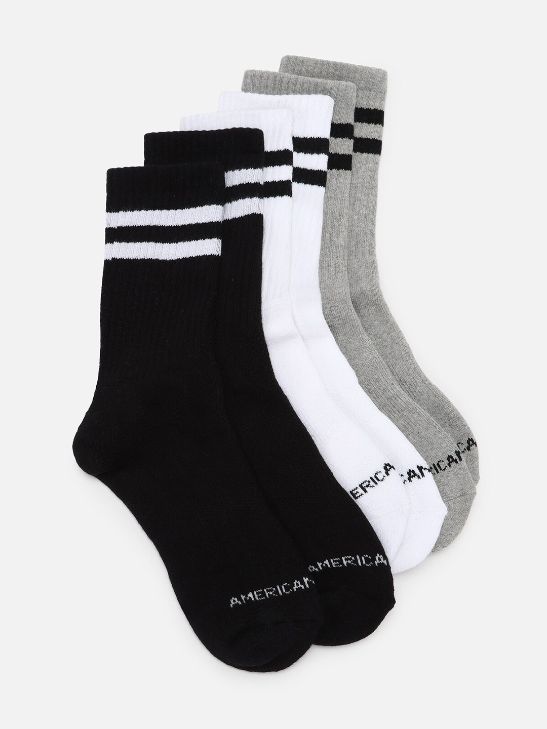 Buy AMERICAN EAGLE OUTFITTERS Men Pack Of 3 Striped Calf Length Socks ...