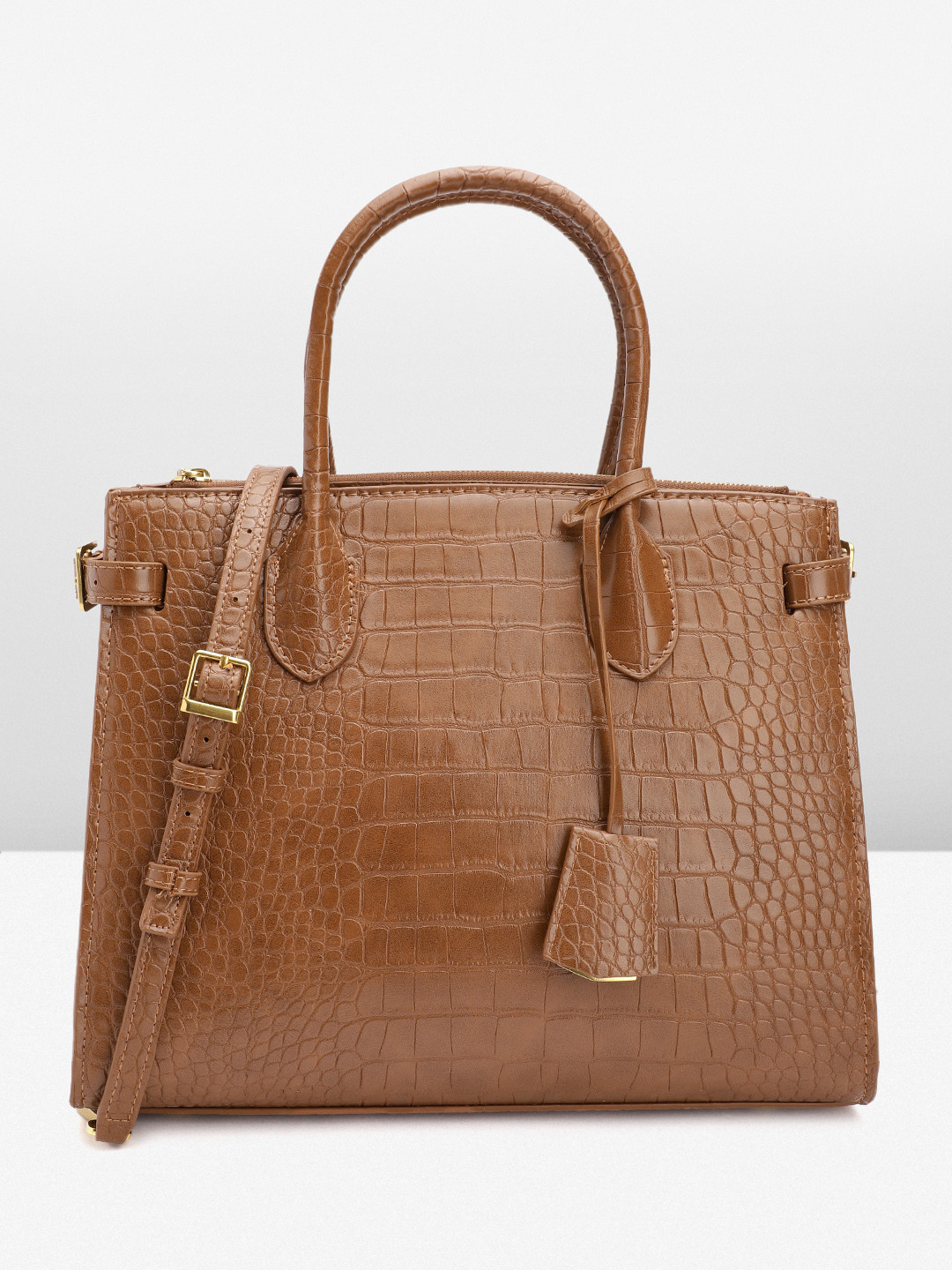 Buy MANGO Brown Croc Textured Structured Handheld Bag - Handbags for ...
