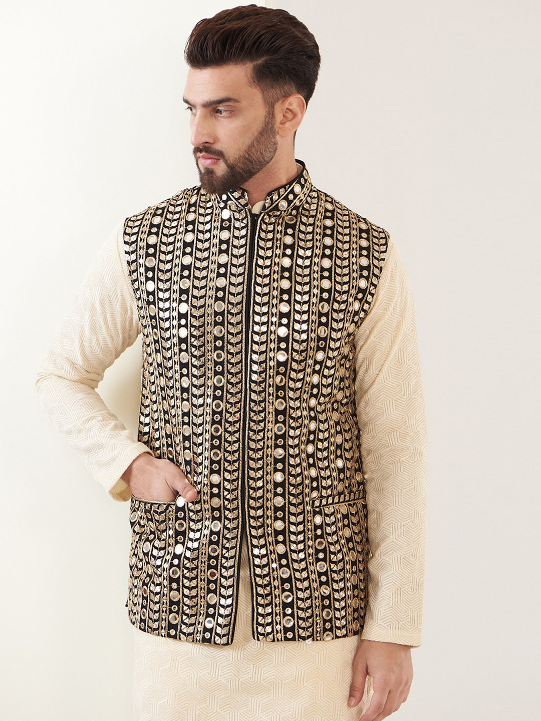 Buy KASBAH CLOTHING NISHCHAIY SAJDEH Floral Embroidered Mirror Work ...