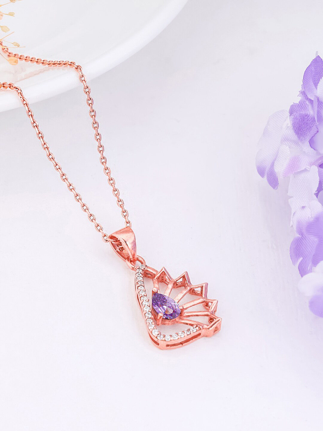 Buy GIVA Sterling Silver Rose Gold Plated Notre Dame Pendant With Chain ...