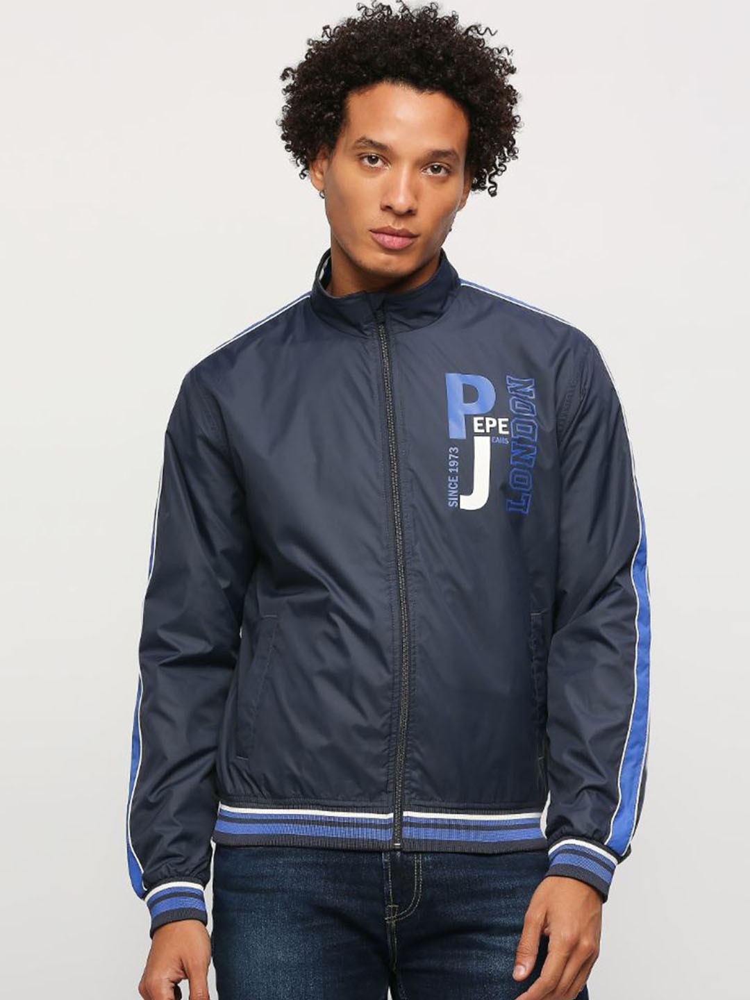 Buy Pepe Jeans Typography Printed Stand Collar Bomber Jacket - Jackets ...