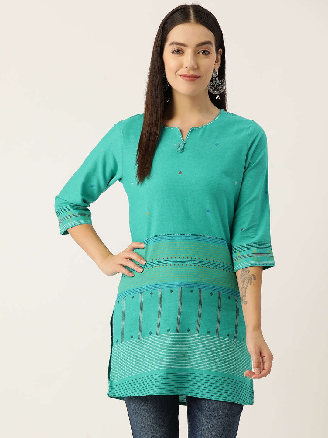 Buy Rue Collection Striped Pure Cotton Kurti - Kurtis for Women ...
