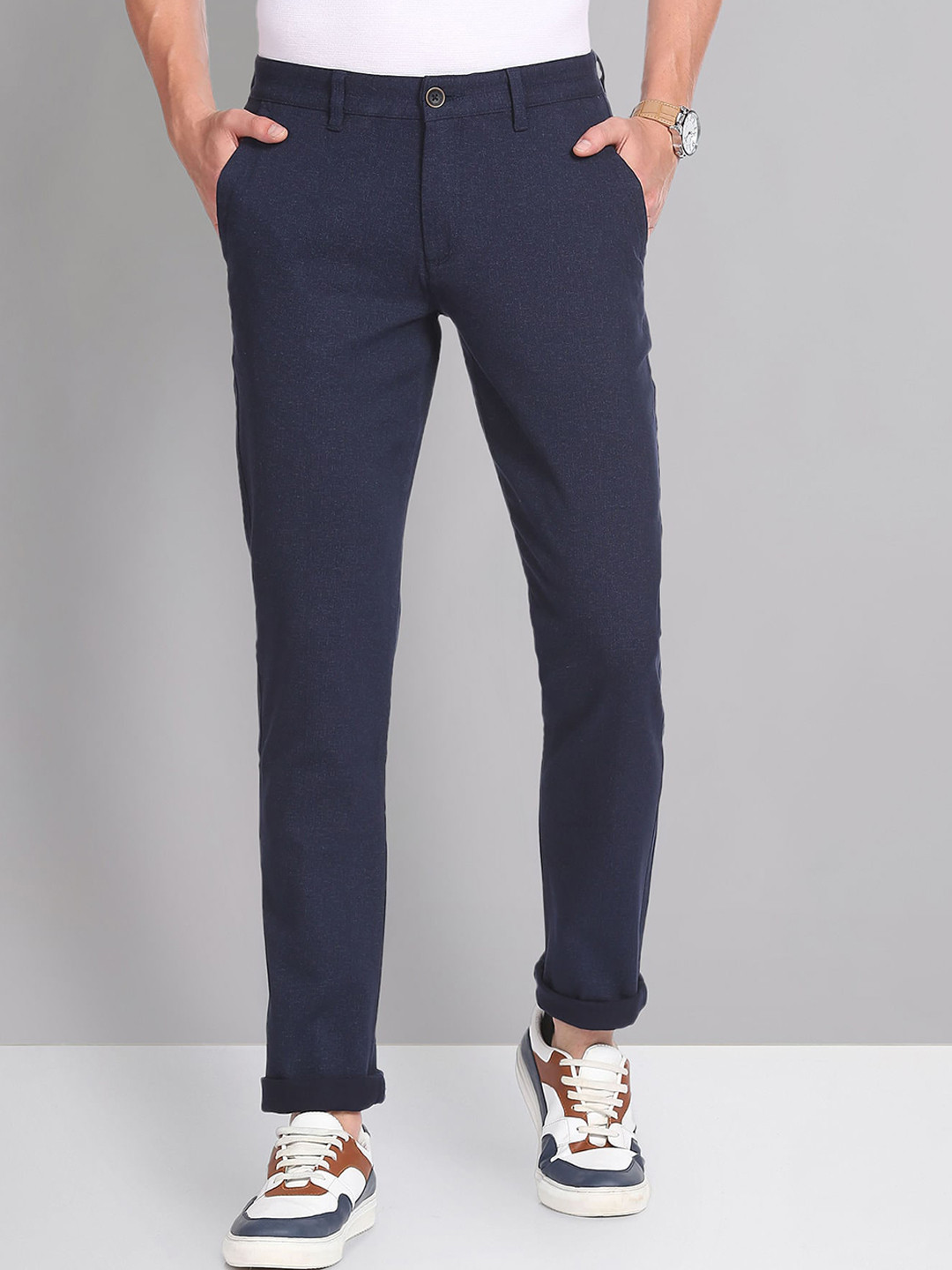 Buy AD By Arvind Modern Slim Fit Heathered Chinos - Trousers for Men ...