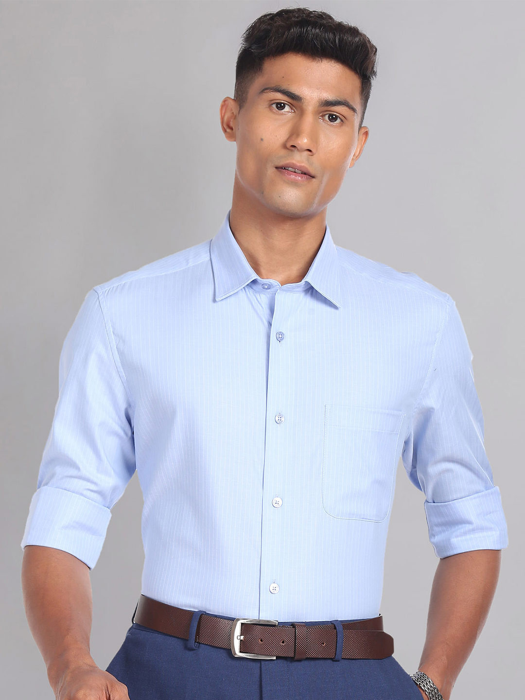 Buy AD By Arvind Vertical Stripes Twill Pure Cotton Formal Shirt ...