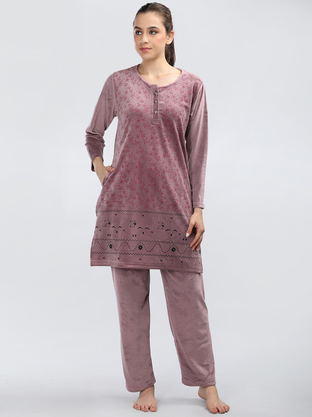 Buy Duchess Velvet Printed Night Suit - Night Suits for Women 25446392 ...