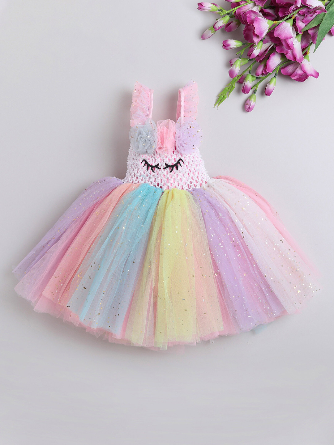 Buy TINY MINY ME Girls Embellished Net Fit & Flare Cotton Dress ...