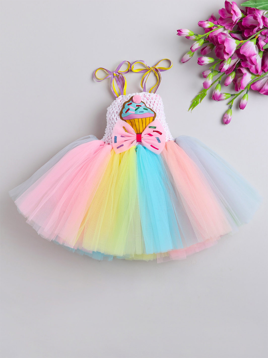 Buy TINY MINY ME Girls Colourblocked Tulle Net Fit & Flare Dress ...