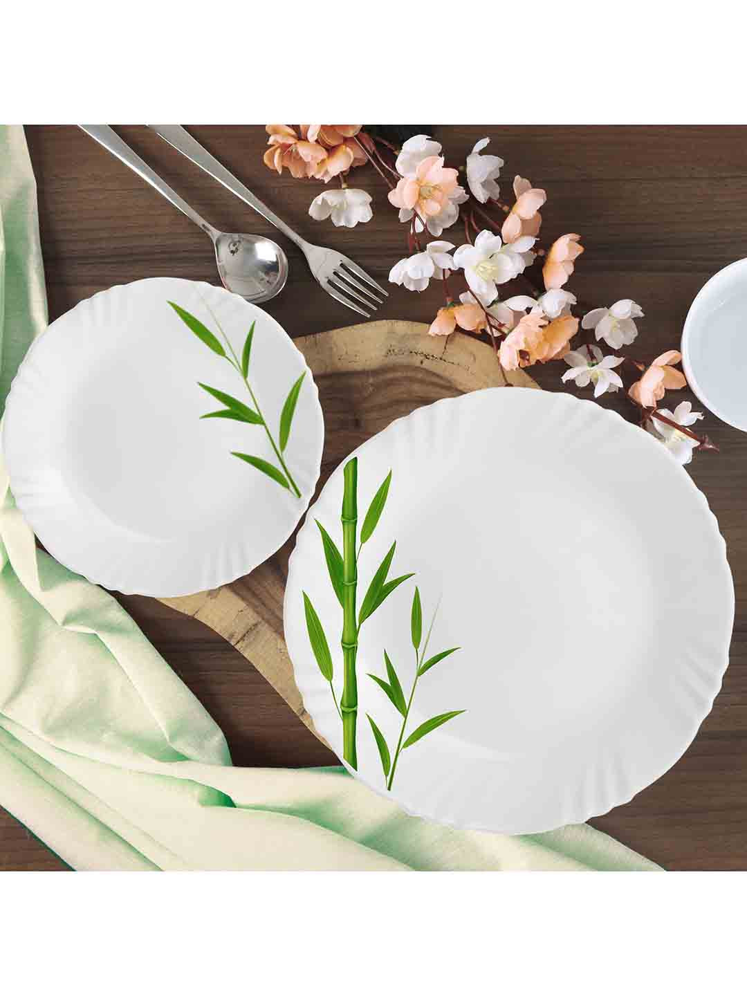 Buy Cello Imperial 6 Pieces White & Green Bamboo Grove Printed Opalware ...