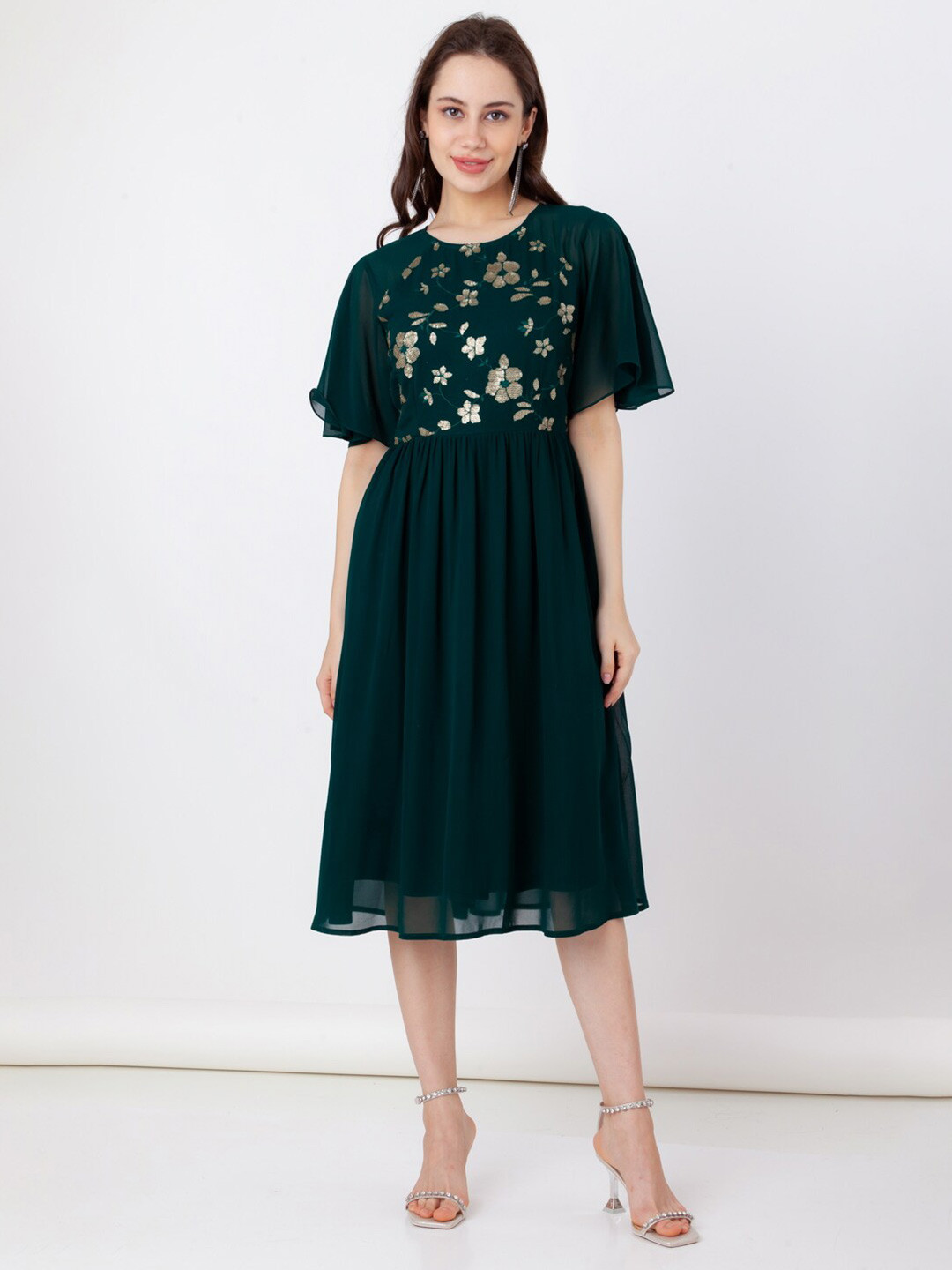 Buy Zink London Floral Embellished Sequinned A Line Dress - Dresses for ...
