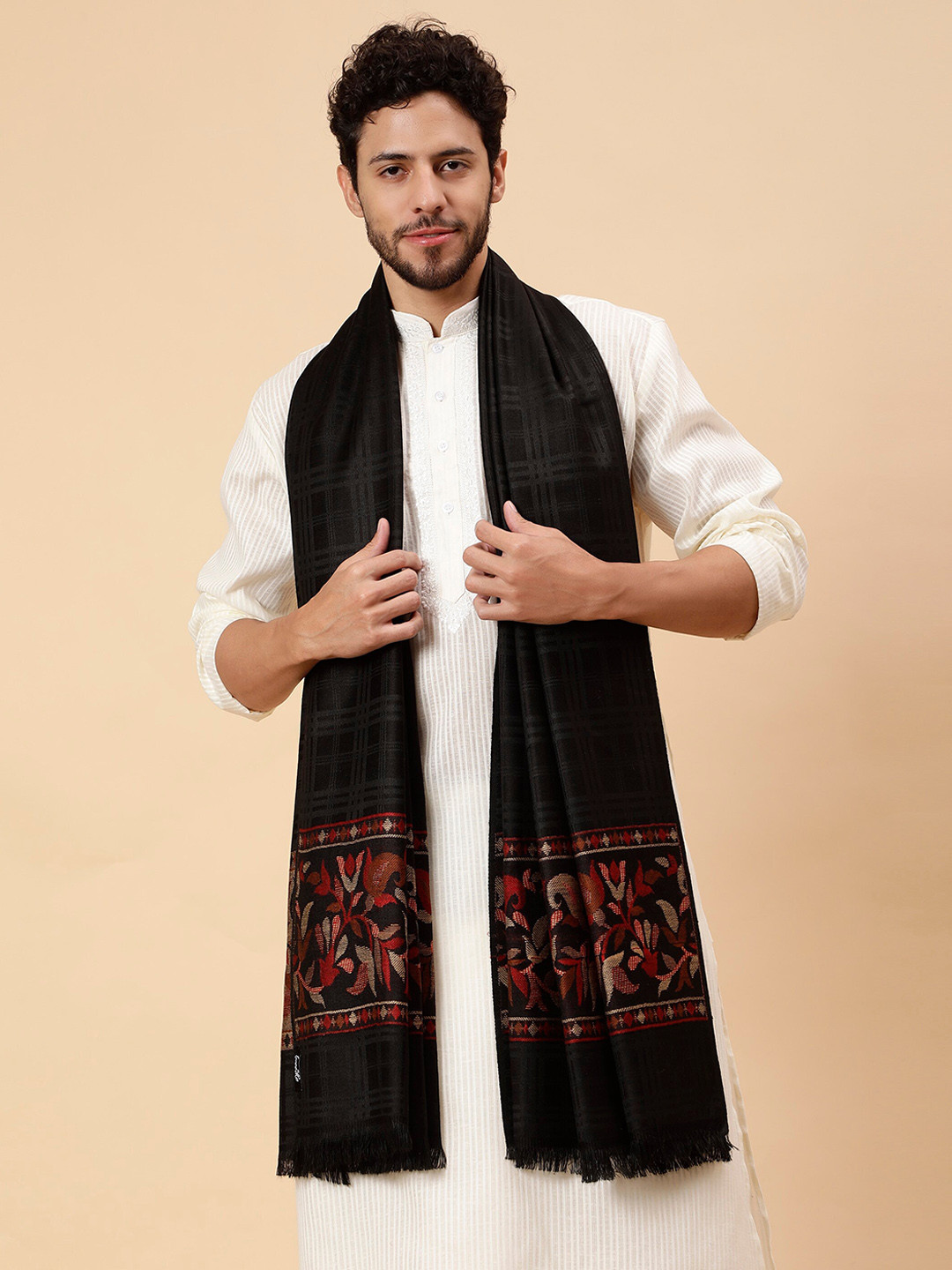 Buy Tweedle Floral Woven Design Acrylic & Wool Shawl - Shawl for Men ...