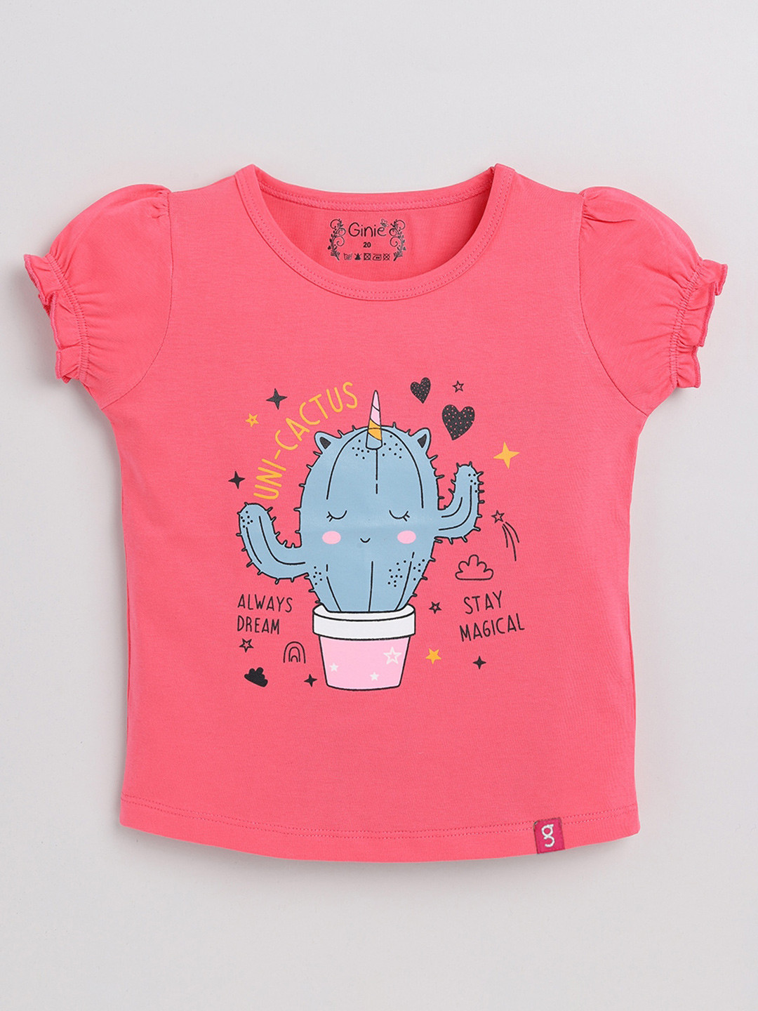 Buy Ginie Girls Graphic Printed Puff Sleeve Pure Cotton Top - Tops for ...