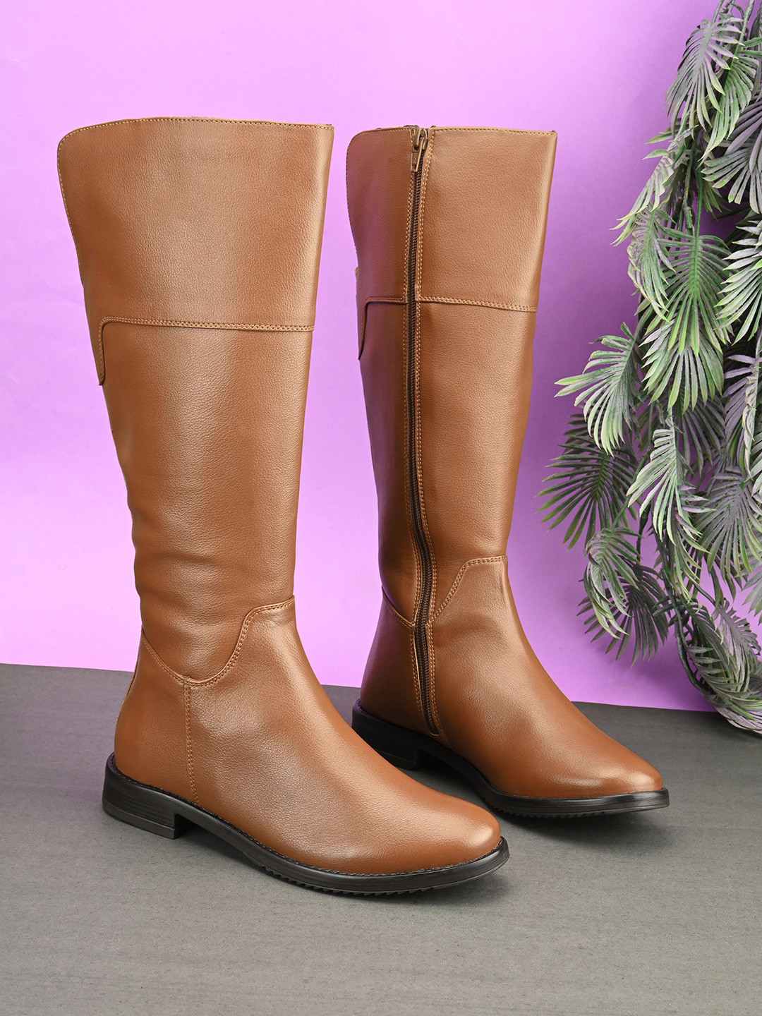 Buy DressBerry Women Tan Brown Heeled High Top Regular Boots - Boots ...