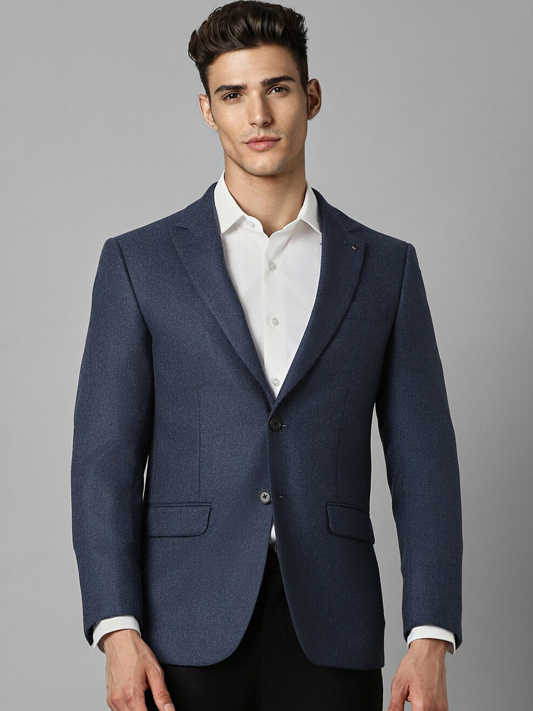 Buy Louis Philippe Textured Notched Lapel Pure Wool Single Breasted ...