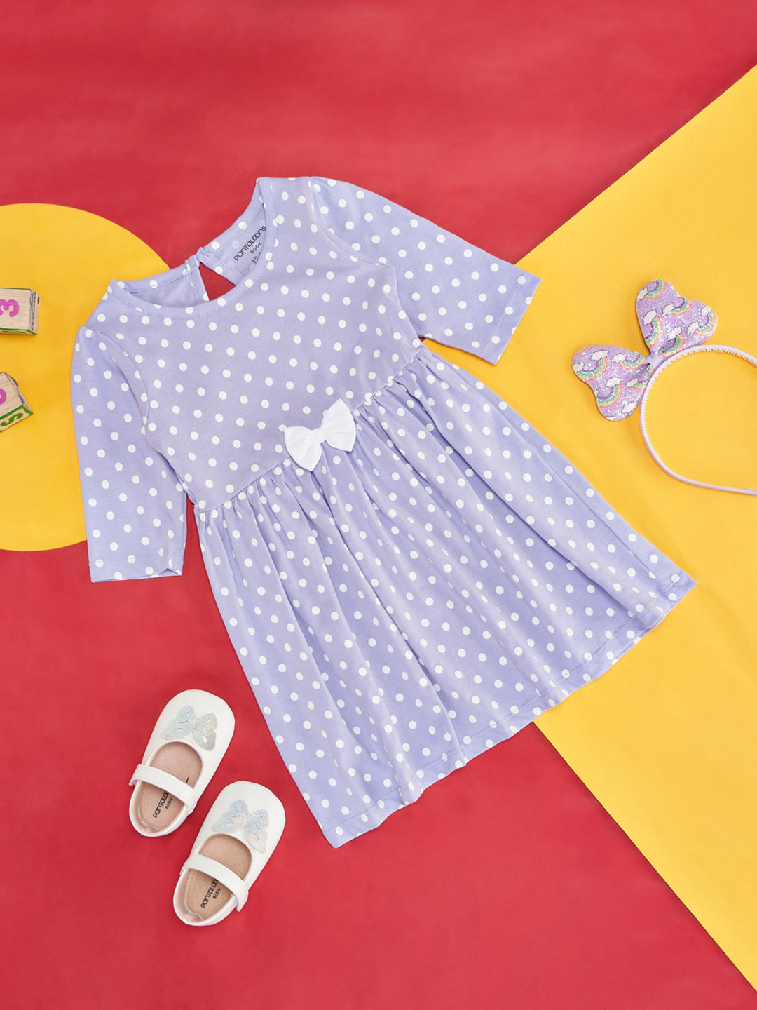 Buy Pantaloons Baby Girls Polka Dots Printed Bow Detail Cotton Fit And ...