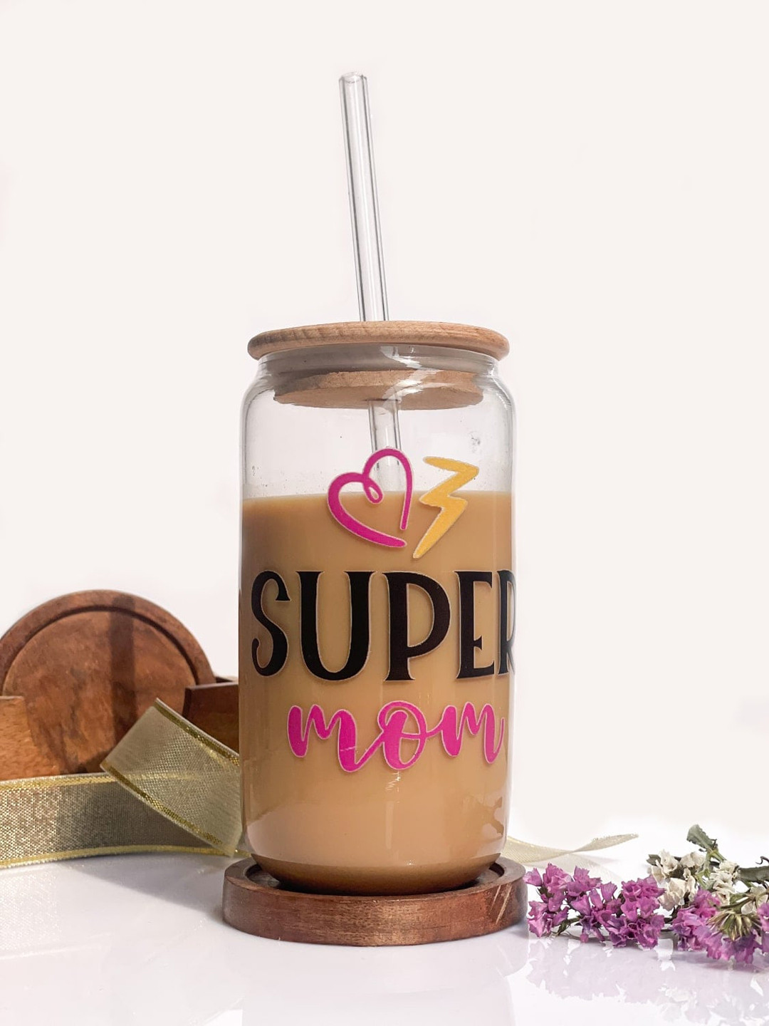 Buy 1219 Avenue Transparent Printed Can Glass With Lid And Straw 500 Ml ...