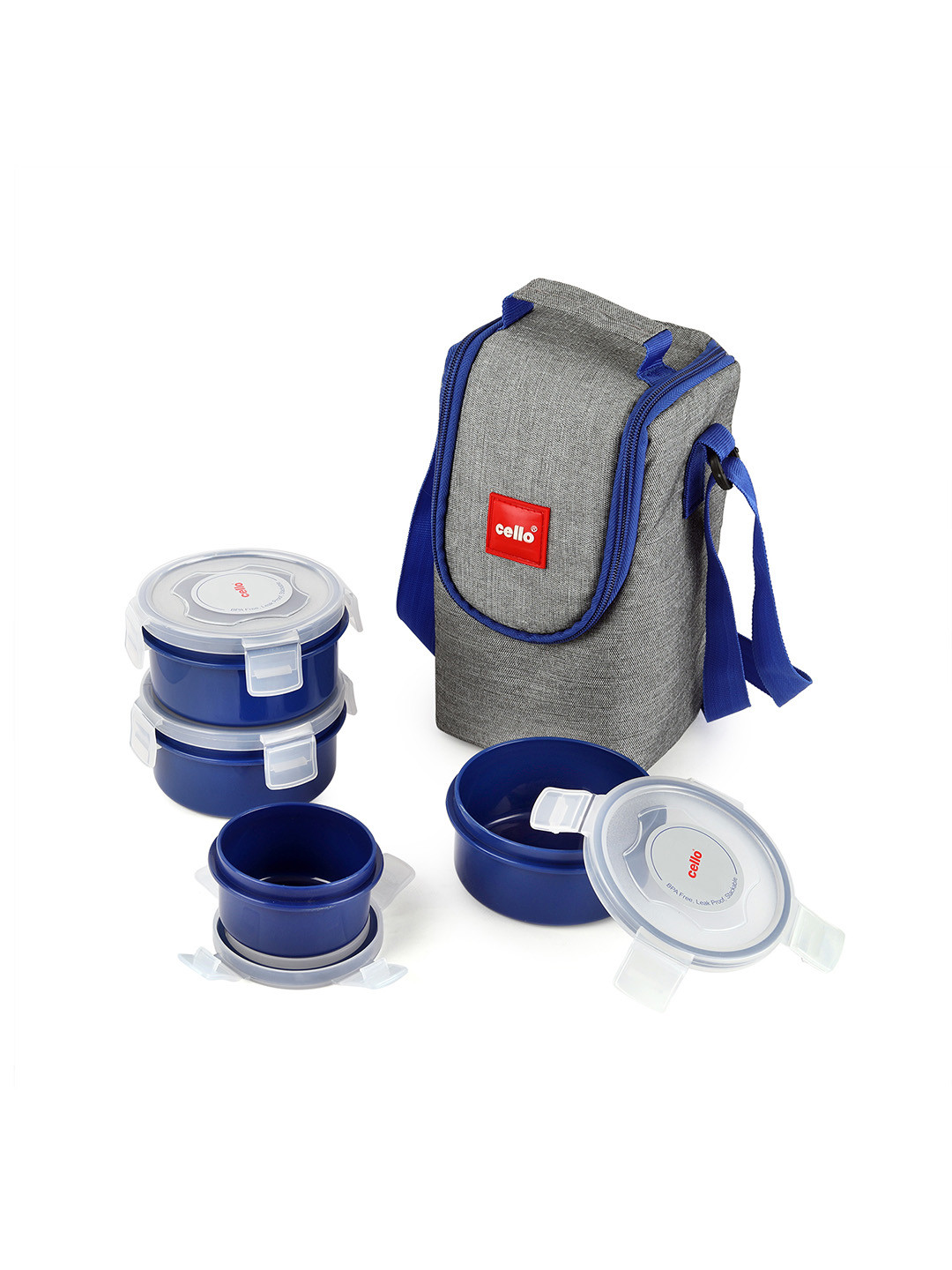 Buy Cello Mf Click Set Of 4 Blue Plastic Lunch Box Set With Jacket ...