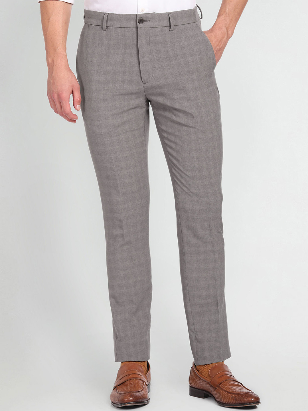 Buy Arrow New York Men Checked Slim Fit Formal Trousers - Trousers for ...