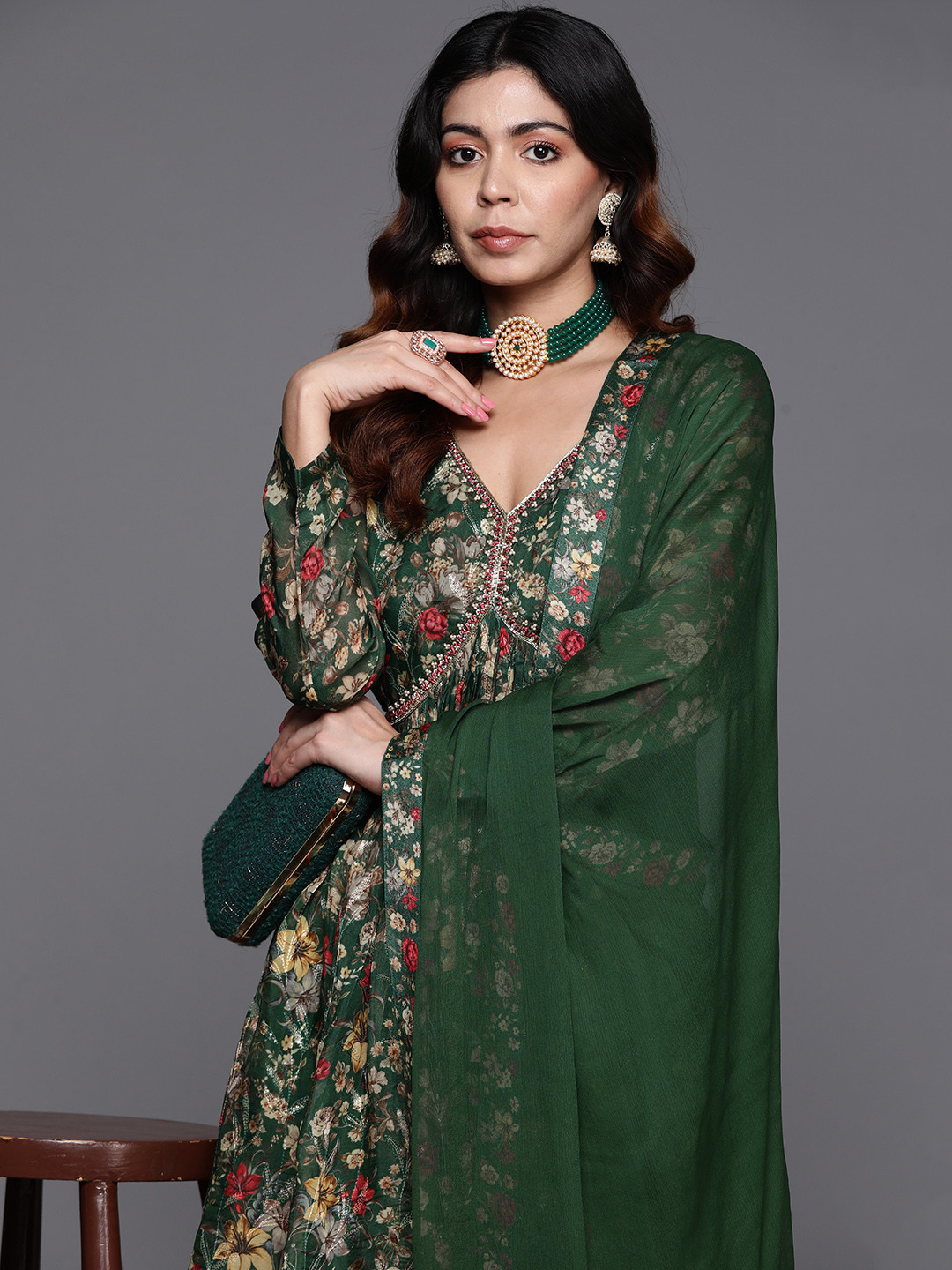 Buy Libas Women Floral Printed Empire Beads And Stones Kurta With Sharara & With Dupatta - Kurta ...