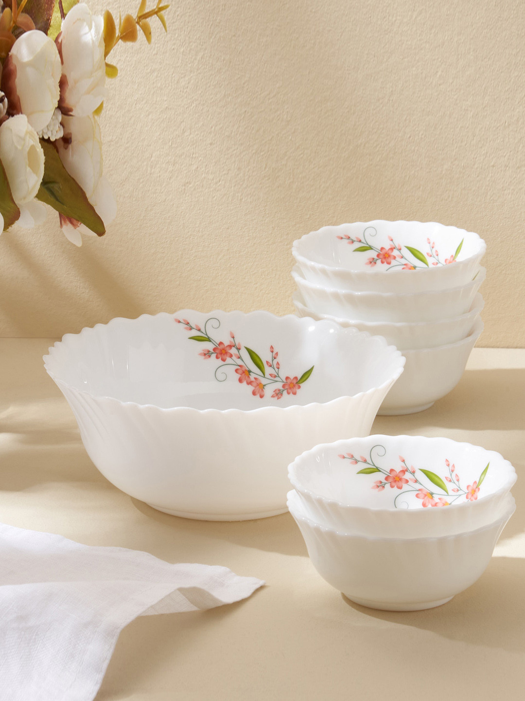 Buy Home Centre Velox Creeper White 7 Pieces Opalware Printed Pudding ...