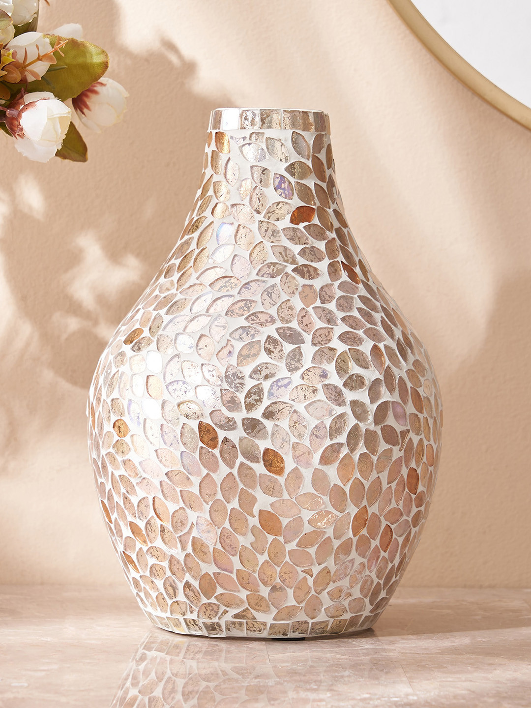 Buy Home Centre Mabel Arlen Beige Textured Glass Mosaic Vase - Vases ...