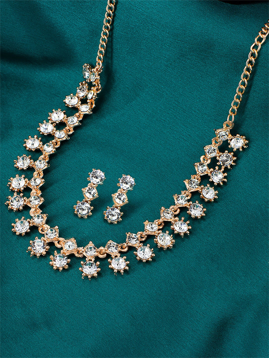 Buy PRIVIU Rose Gold Plated American Diamond Necklace Set - Jewellery ...