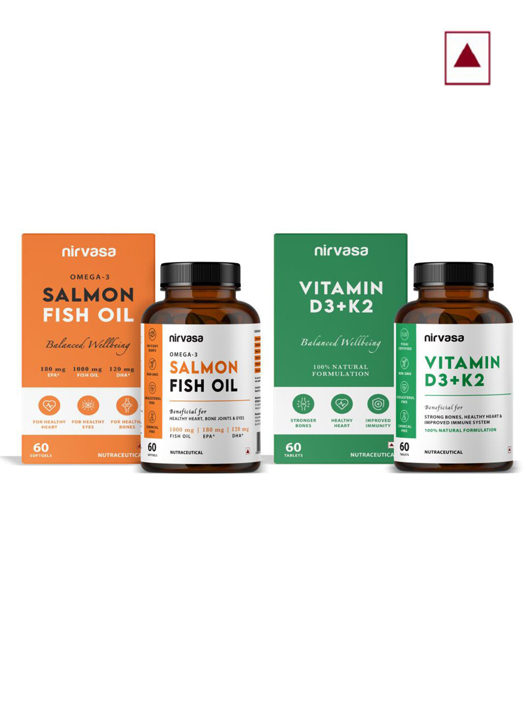 Buy Nirvasa Omega 3 Salmon Fish Oil Softgels & Vitamin D3+K2 Tablets ...