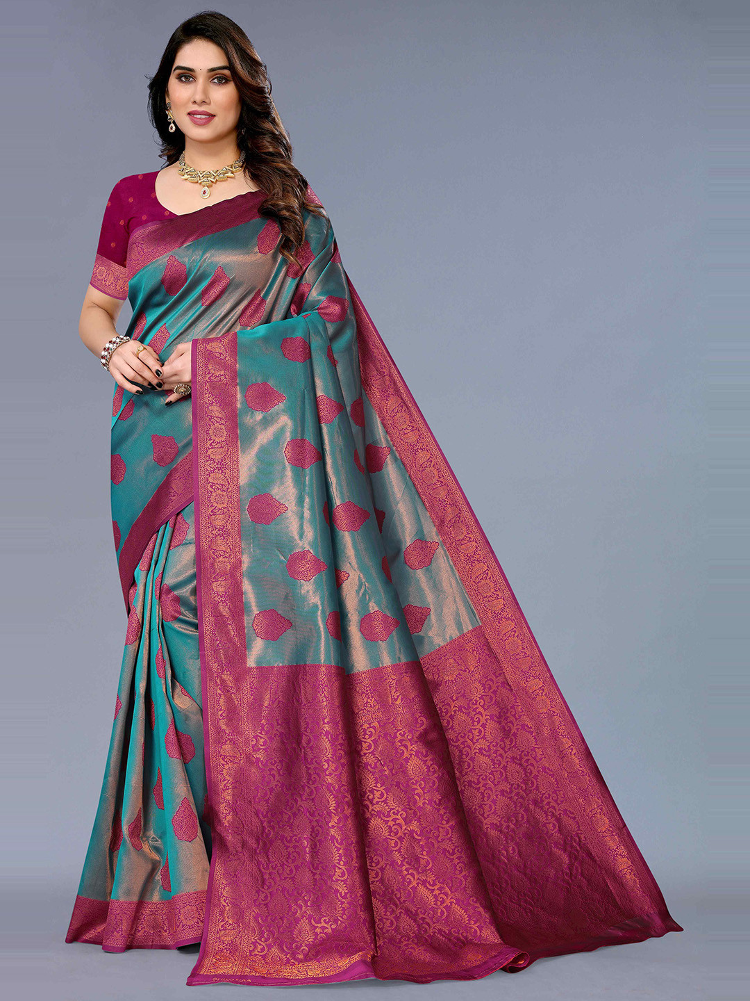 Buy KALINI Ethnic Motifs Woven Design Zari Silk Cotton Kanjeevaram ...