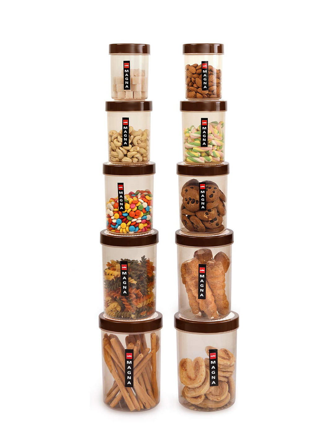 Buy Cello Magna Set Of 10 Brown Plastic Kitchen Storage Containers ...
