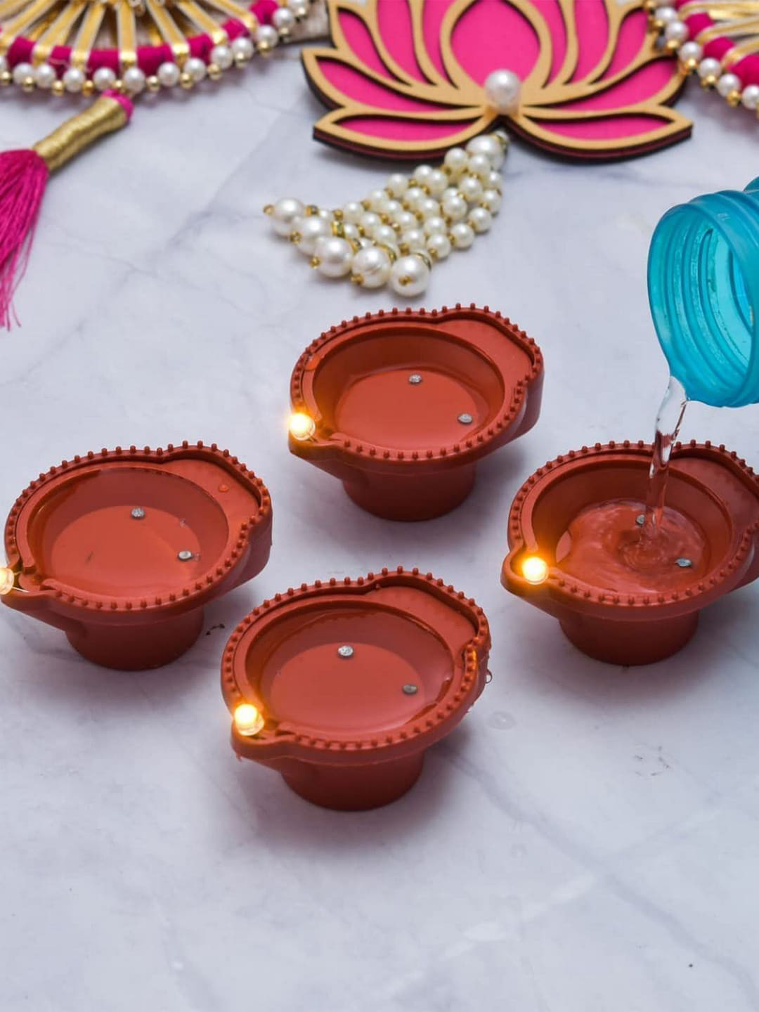 Buy ECraftIndia Gold Toned 6 Pieces LED Diyas With Water Sensing ...