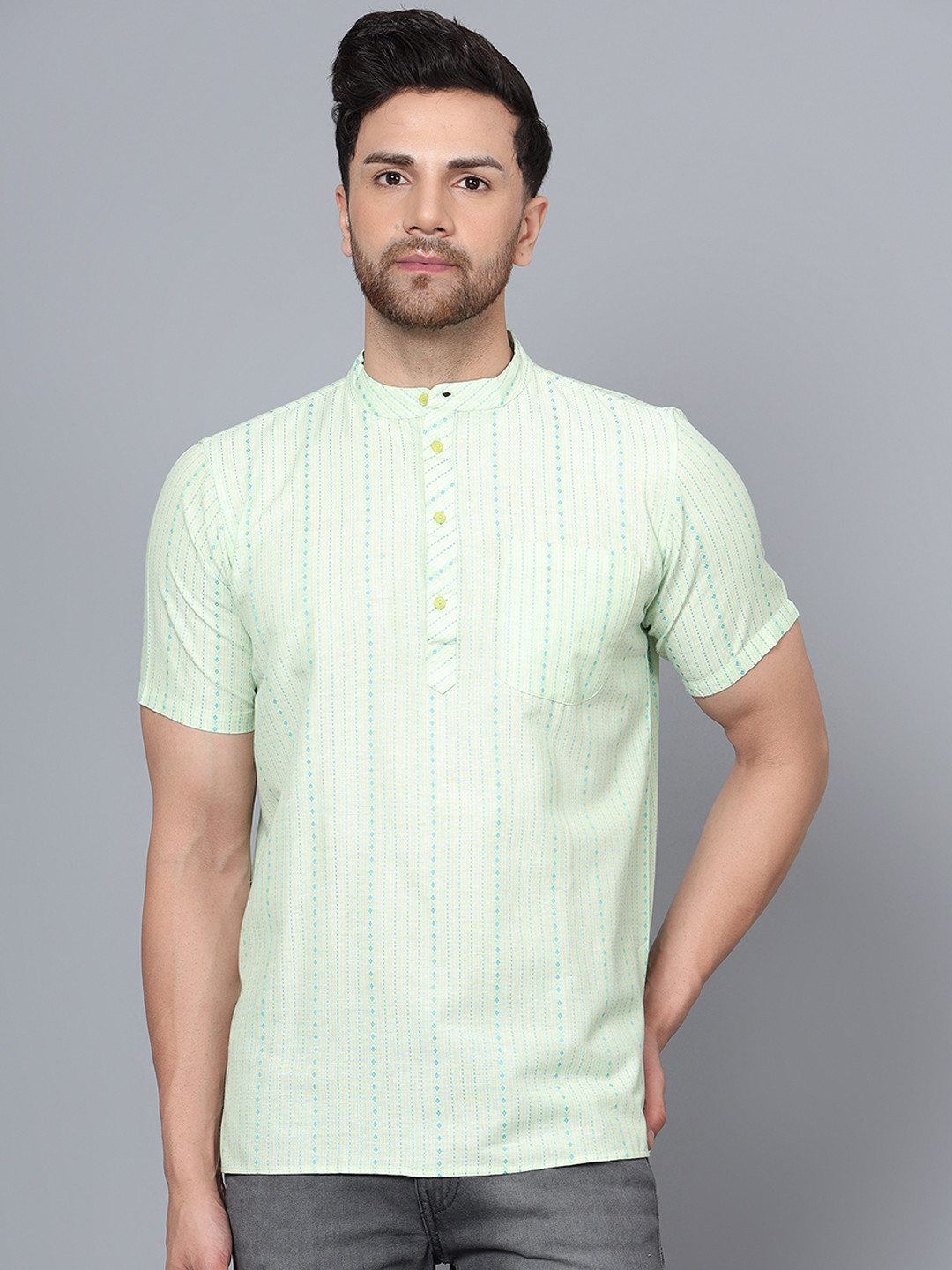 Buy Latest Chikan Garments Striped Mandarin Collar Thread Work Pure ...