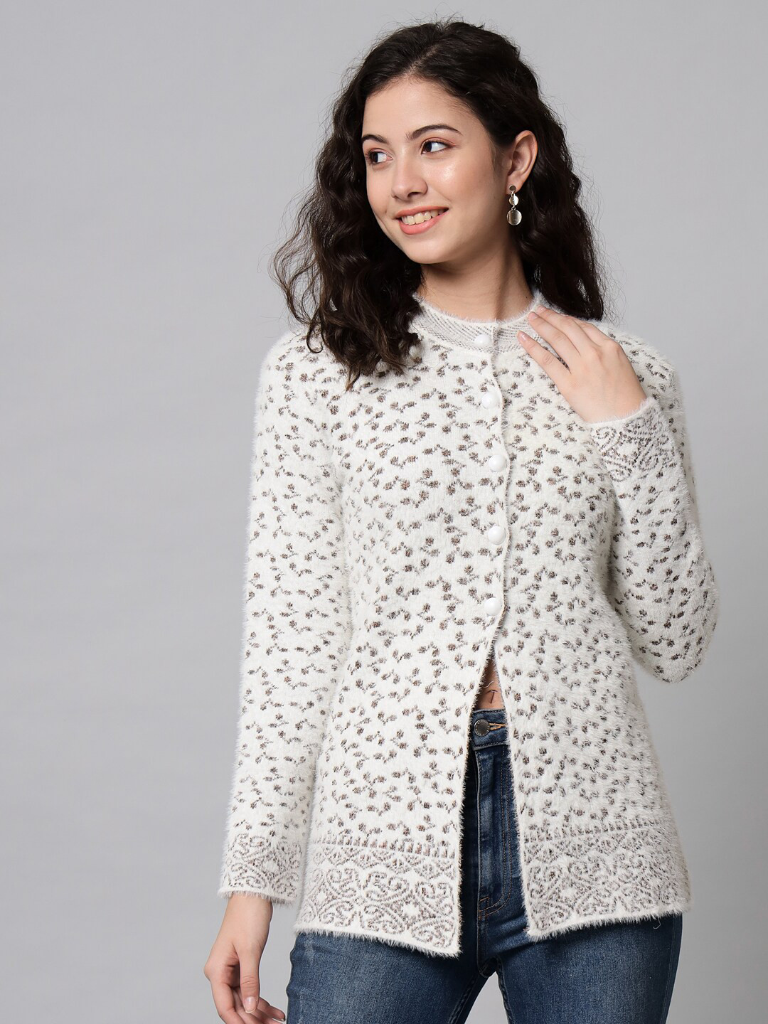 Buy EWools Floral Self Design Acrylic Woollen Cardigan - Sweaters for ...