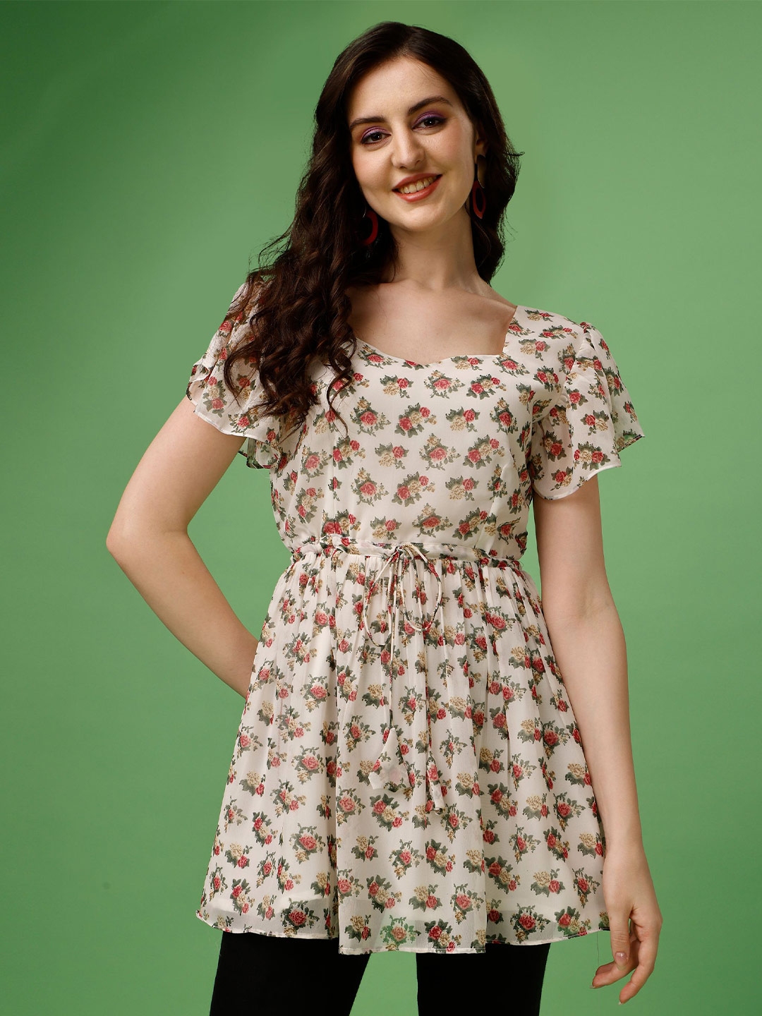 Buy Kalini Floral Printed Flutter Sleeves Peplum Top Tops For Women