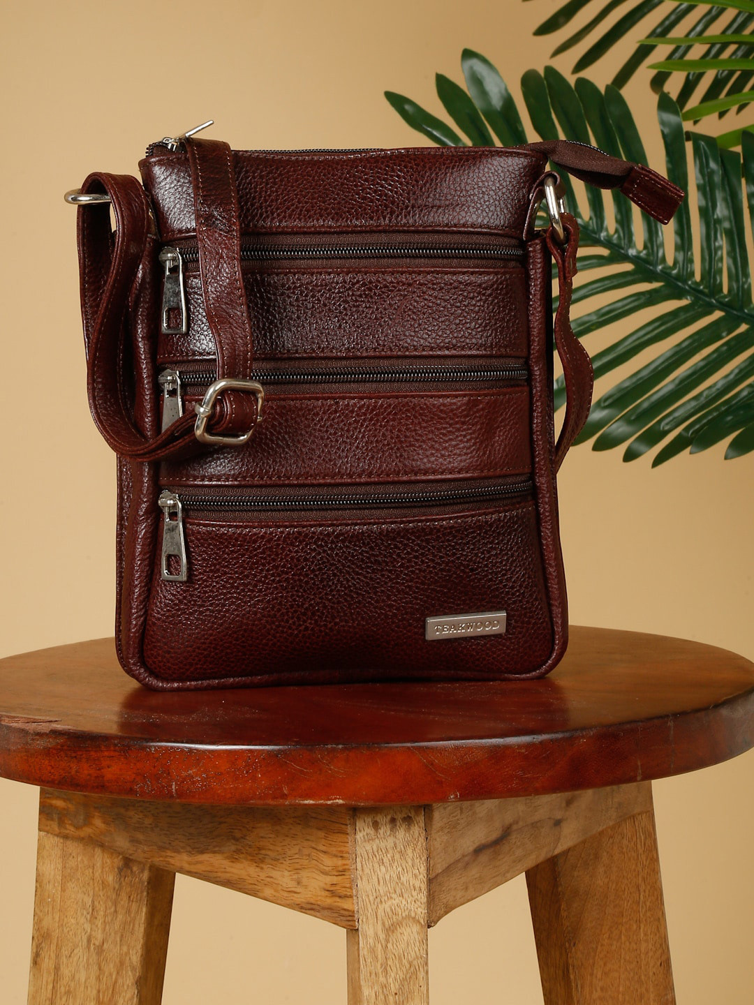 Buy Teakwood Leathers Unisex Textured Leather Structured Sling Bag ...