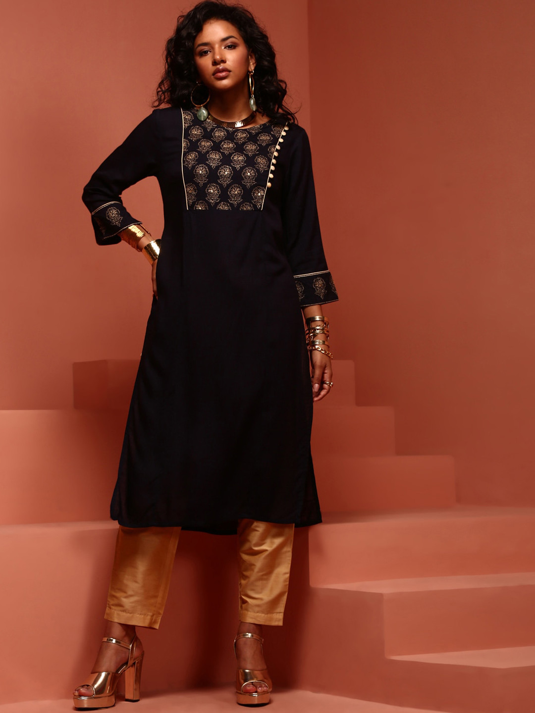 Buy IMARA Ethnic Yoke Design Straight Kurta - Kurtas for Women 25500470 ...