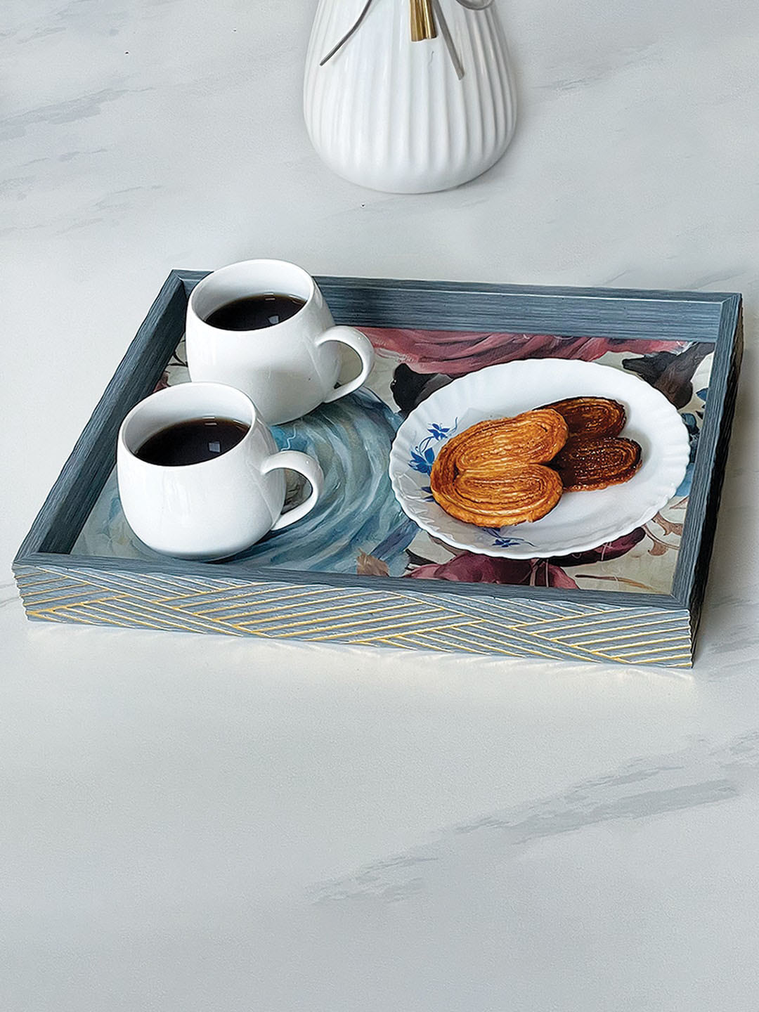 Buy Art Street Gold Toned & Grey Wooden Waterproof Trays - Serving Tray ...