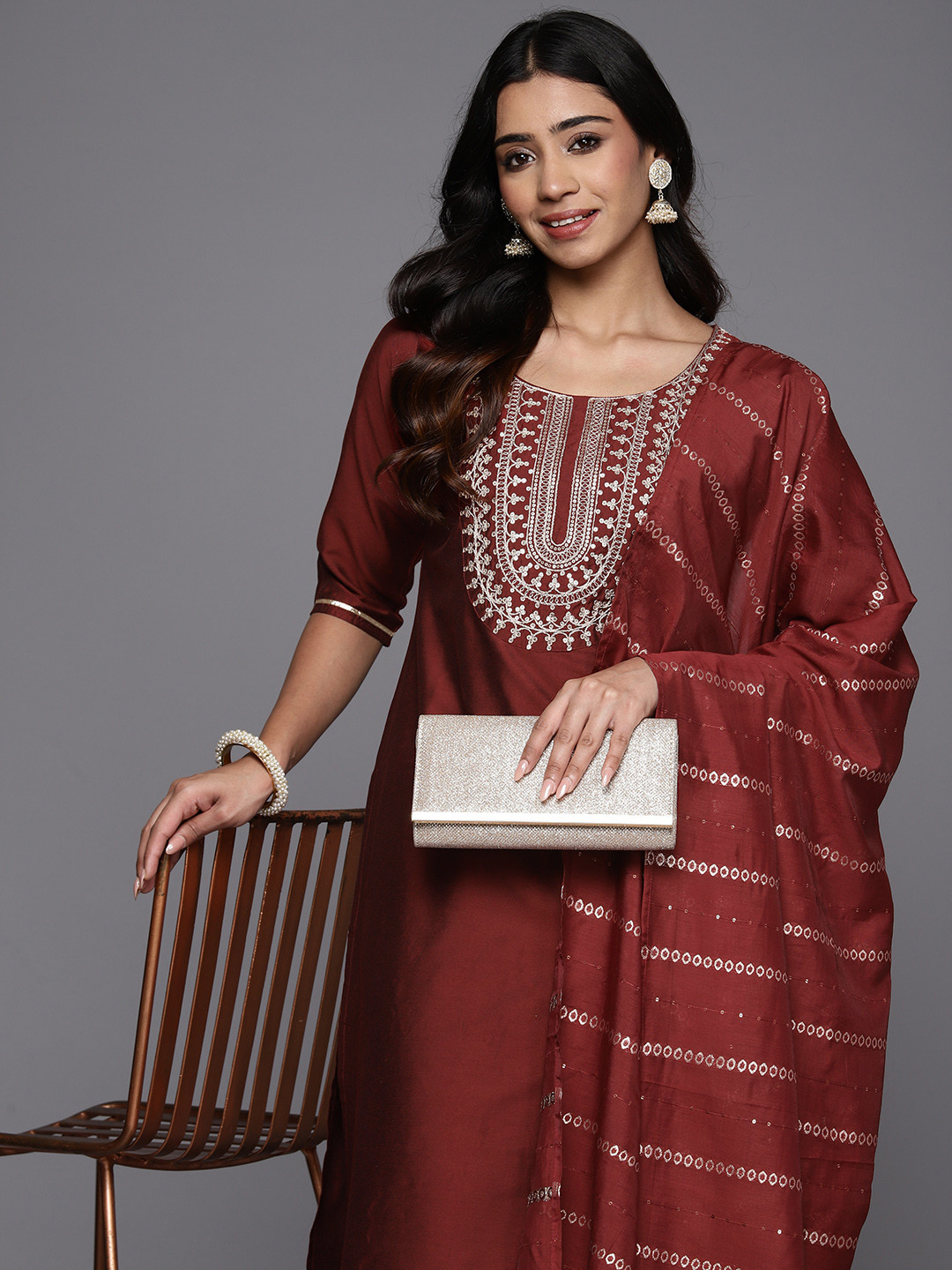 Buy Gerua By Libas Women Floral Yoke Design Regular Sequinned Kurta ...