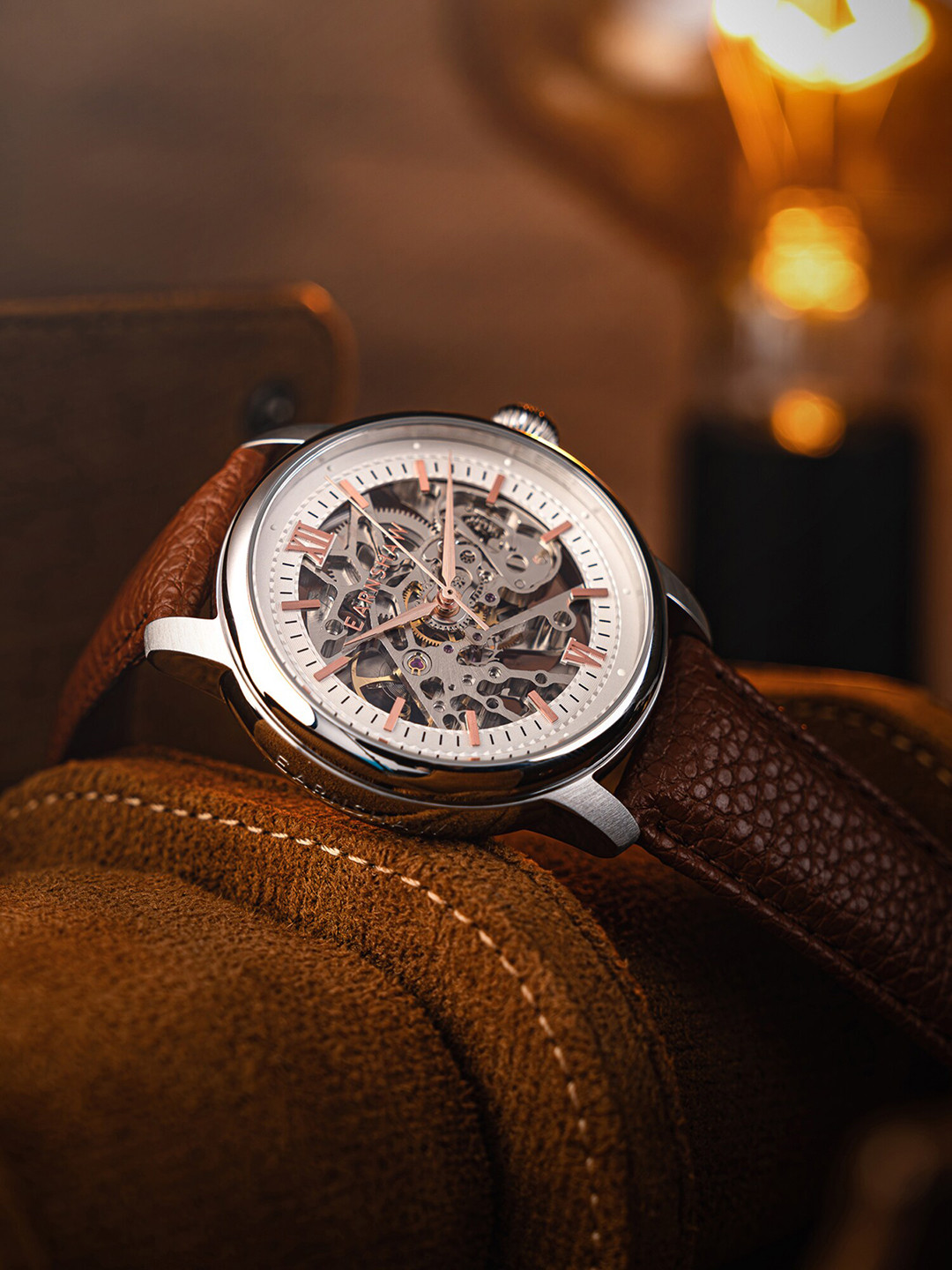 Buy EARNSHAW Men Skeleton Dial & Leather Straps Analogue Automatic ...