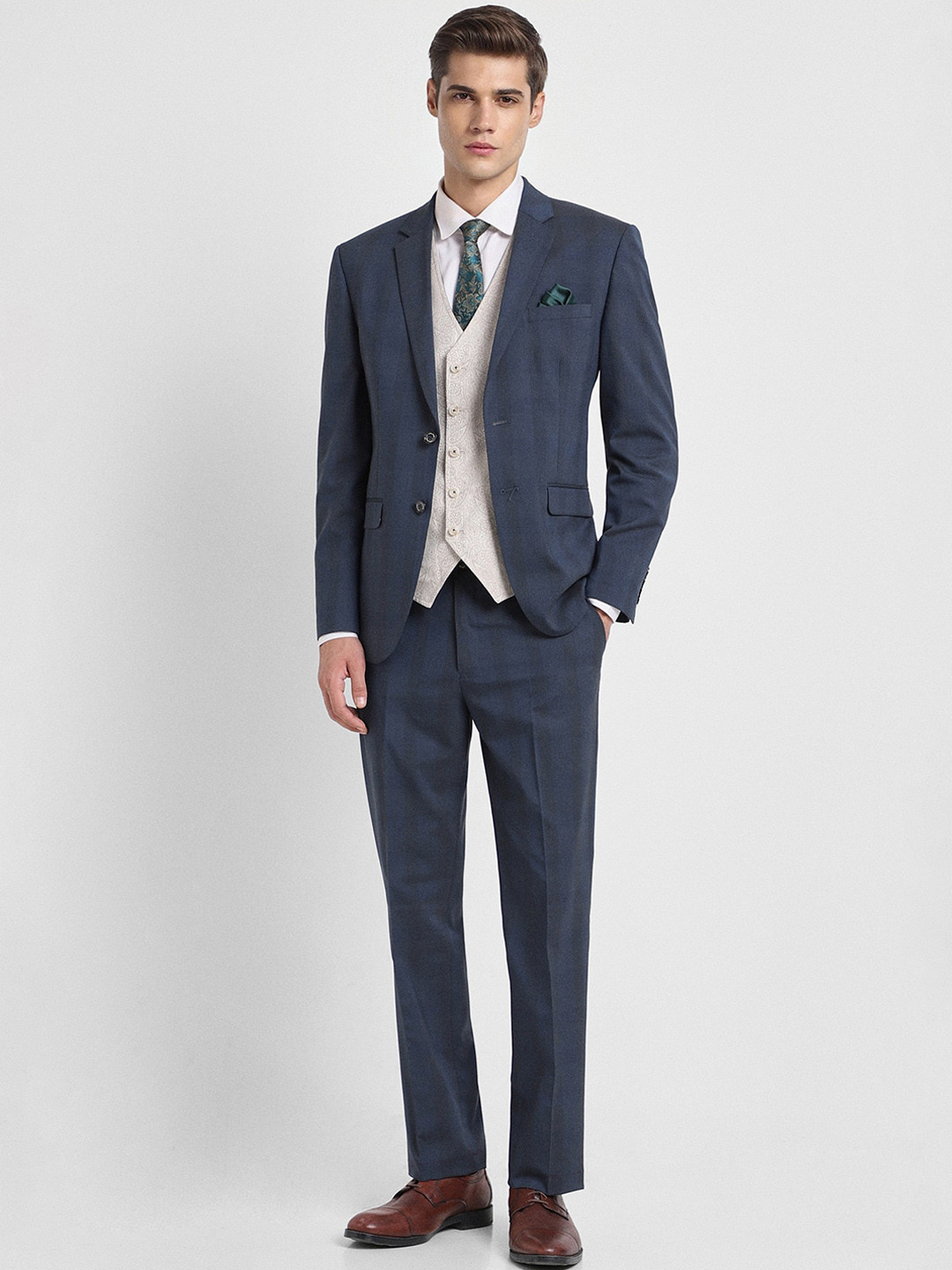 Buy Allen Solly Checked Slim Fit Three Piece Formal Suit - Suits for ...