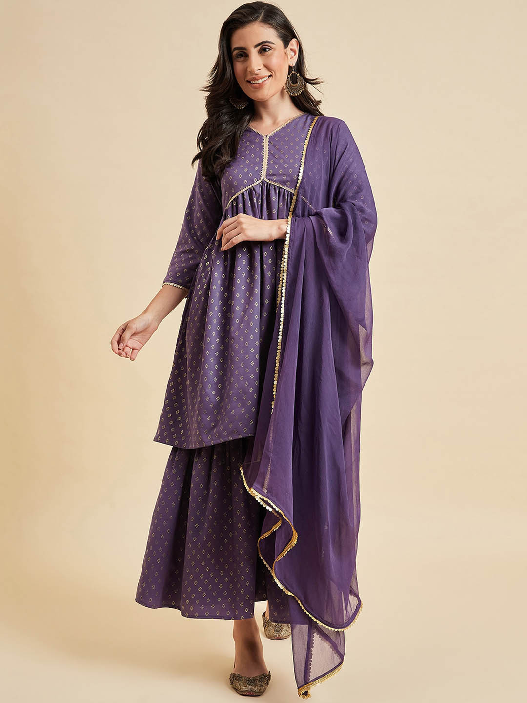 Buy Azira Ethnic Motifs Printed Empire Gotta Patti Kurta With Sharara & Dupatta - Kurta Sets for ...