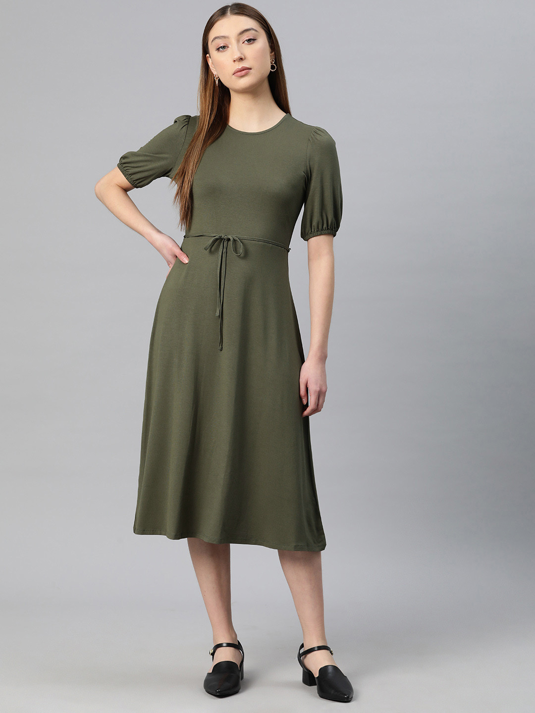 Buy Marks & Spencer Puff Sleeves A Line Midi Dress - Dresses for Women ...