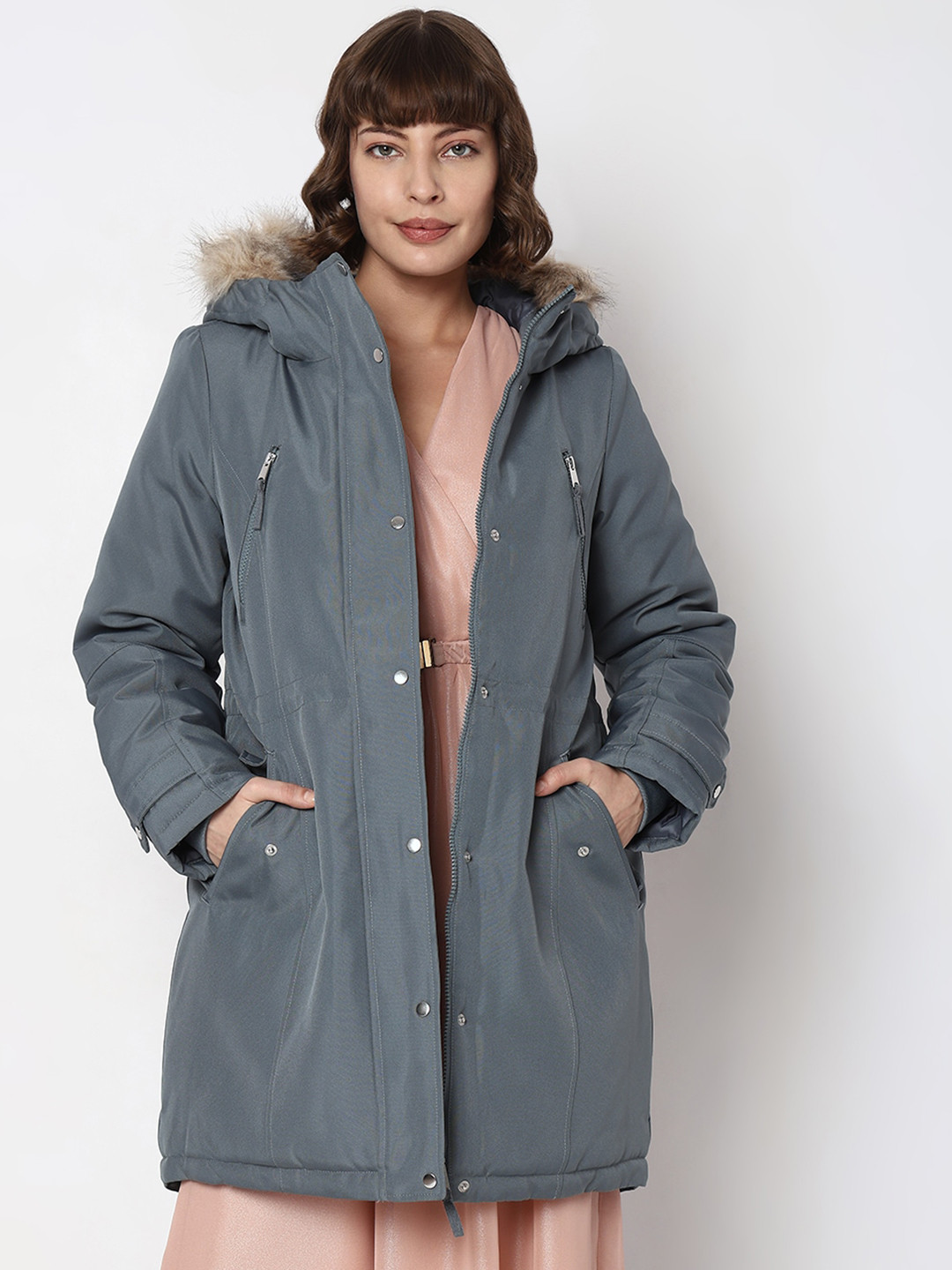 Buy Vero Moda Faux Fur Trim Detail Hooded Longline Parka Jacket ...