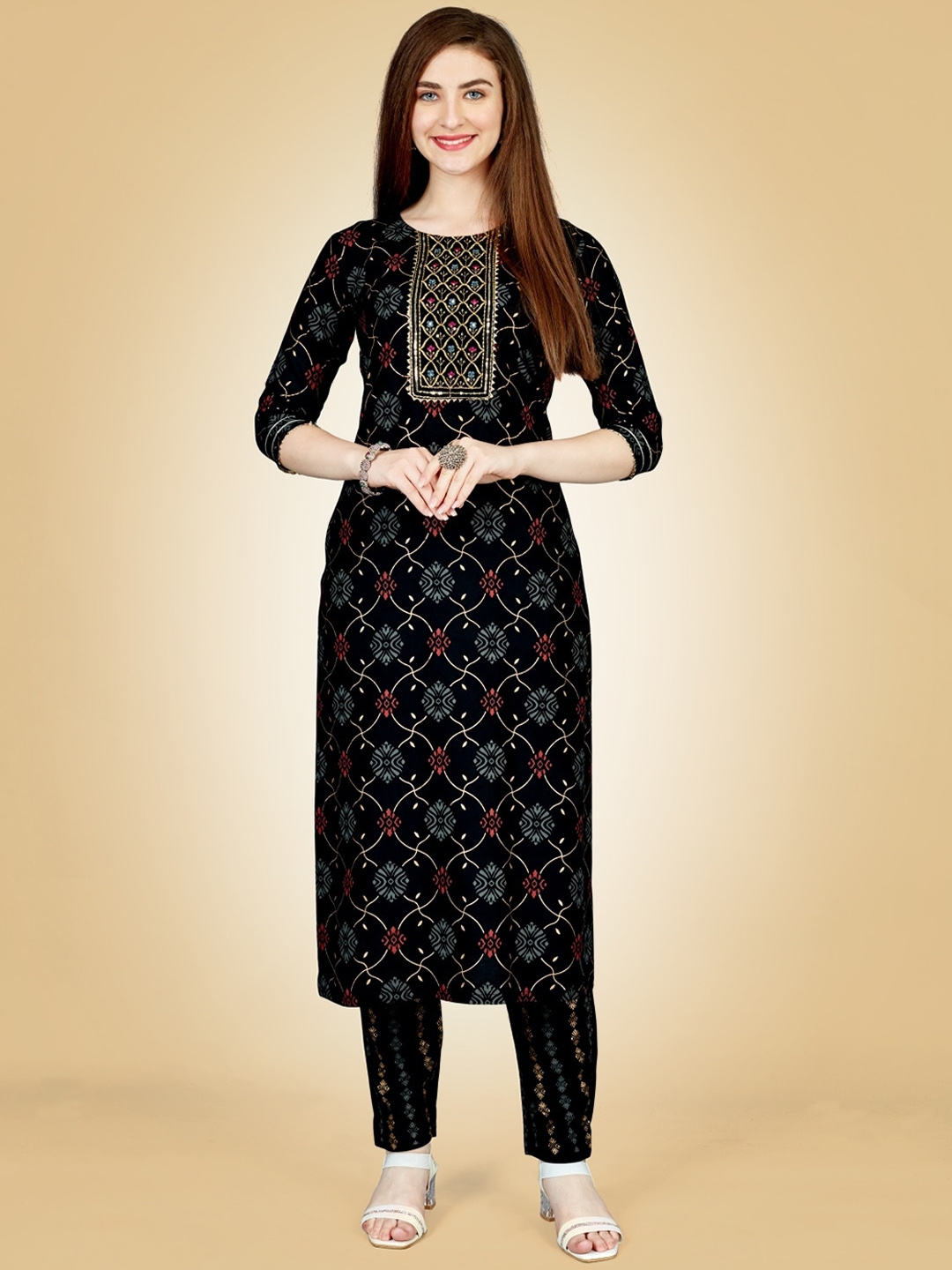 Buy Anouk Black Ethnic Motifs Printed Regular Straight Kurta With