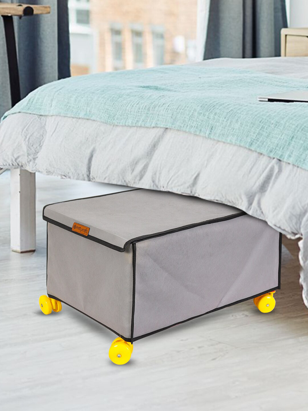 Buy Prettykrafts Grey Non Woven Multi Utility Foldable With Wheel ...