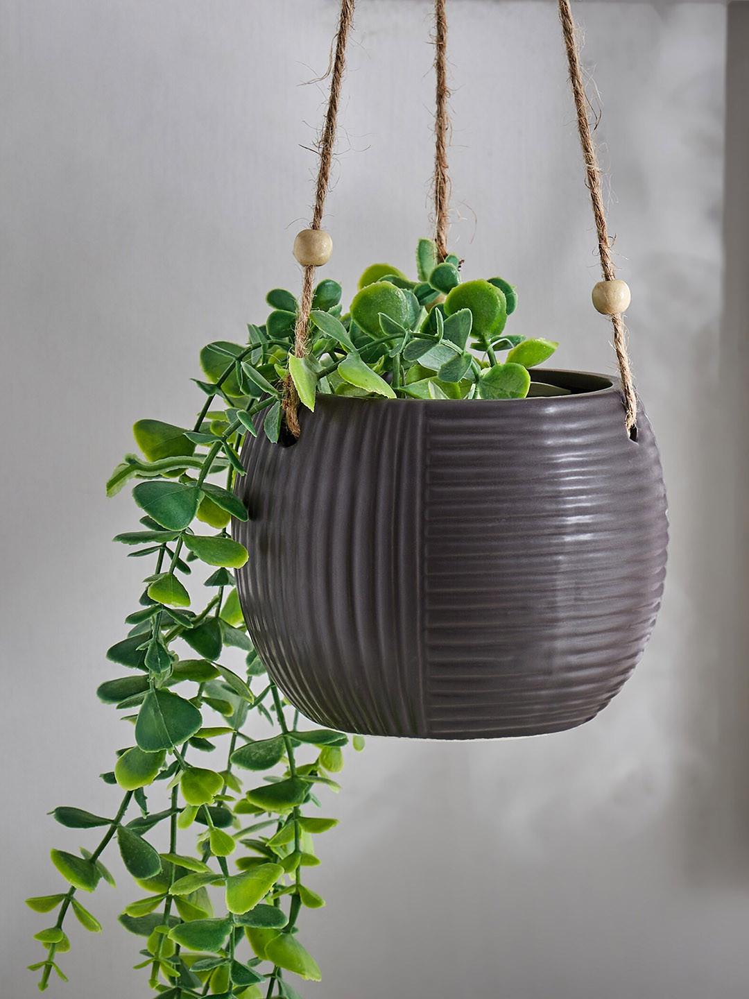 Buy Home Centre Gloria Argil Brown Ribbed Hanging Planter - Planters ...