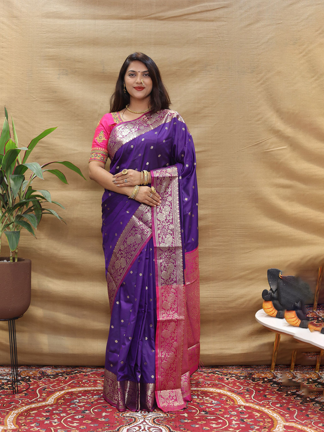 Buy Royal Rajgharana Saree Ethnic Motifs Woven Design Zari Art Silk ...