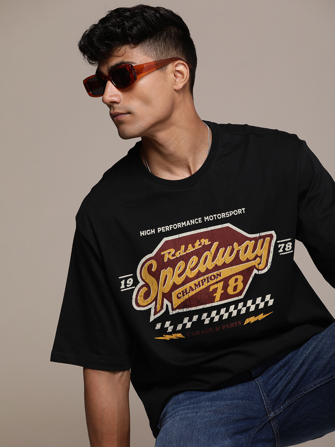 Buy The Roadster Lifestyle Co. Oversized Fit Printed Drop Shoulder ...