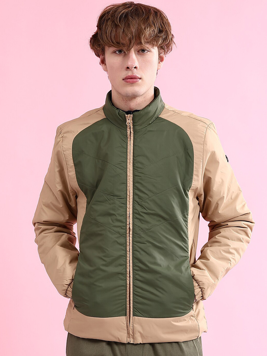 Buy The Indian Garage Co Men Colourblock Zip Front Regular Fit Bomber ...