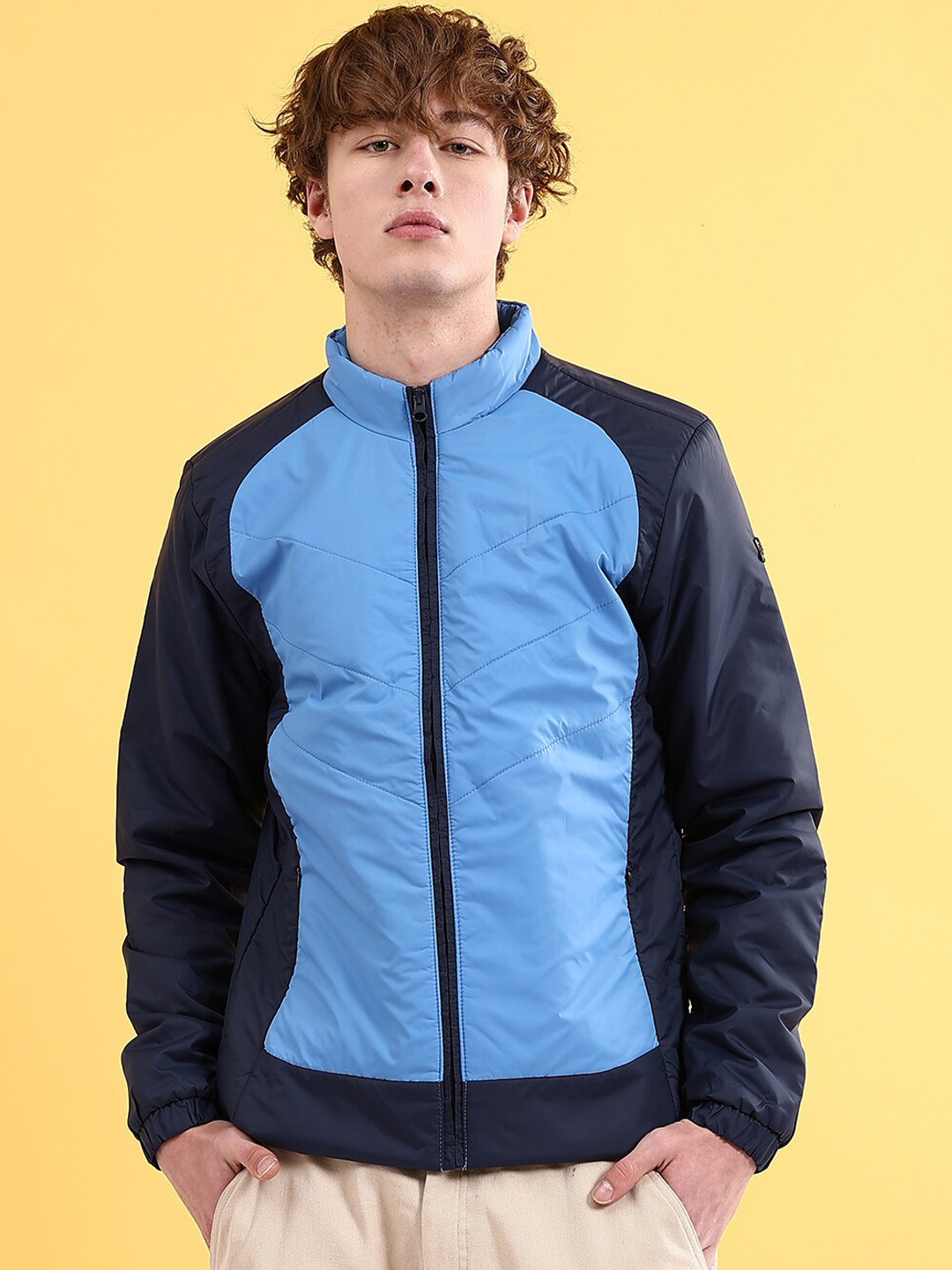 Buy The Indian Garage Co Men Colourblock Zip Front Regular Fit Bomber ...
